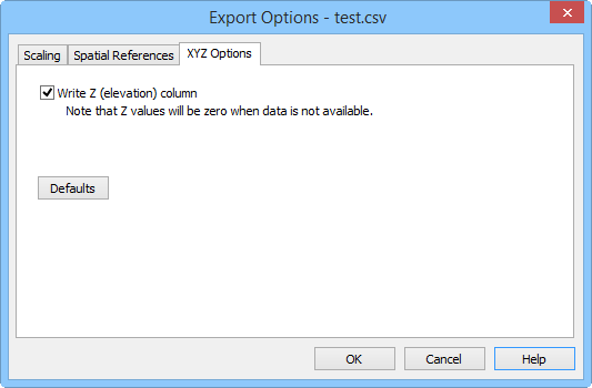 XYZ Points Export Options Dialog